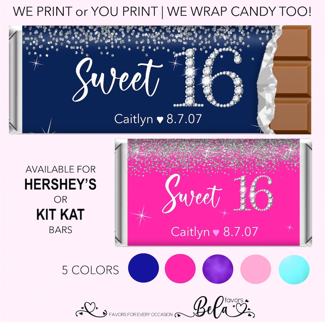 DIY or Printed Candy Wrapper Sweet 16 Hershey Chocolate Kit Kat Bar ...