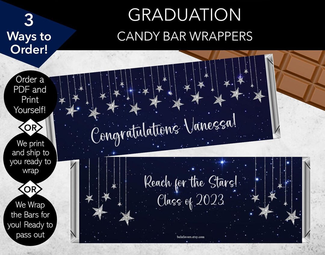 Starry Night Chocolate Wrappers for the Graduate | Graduation Candy Bar ...