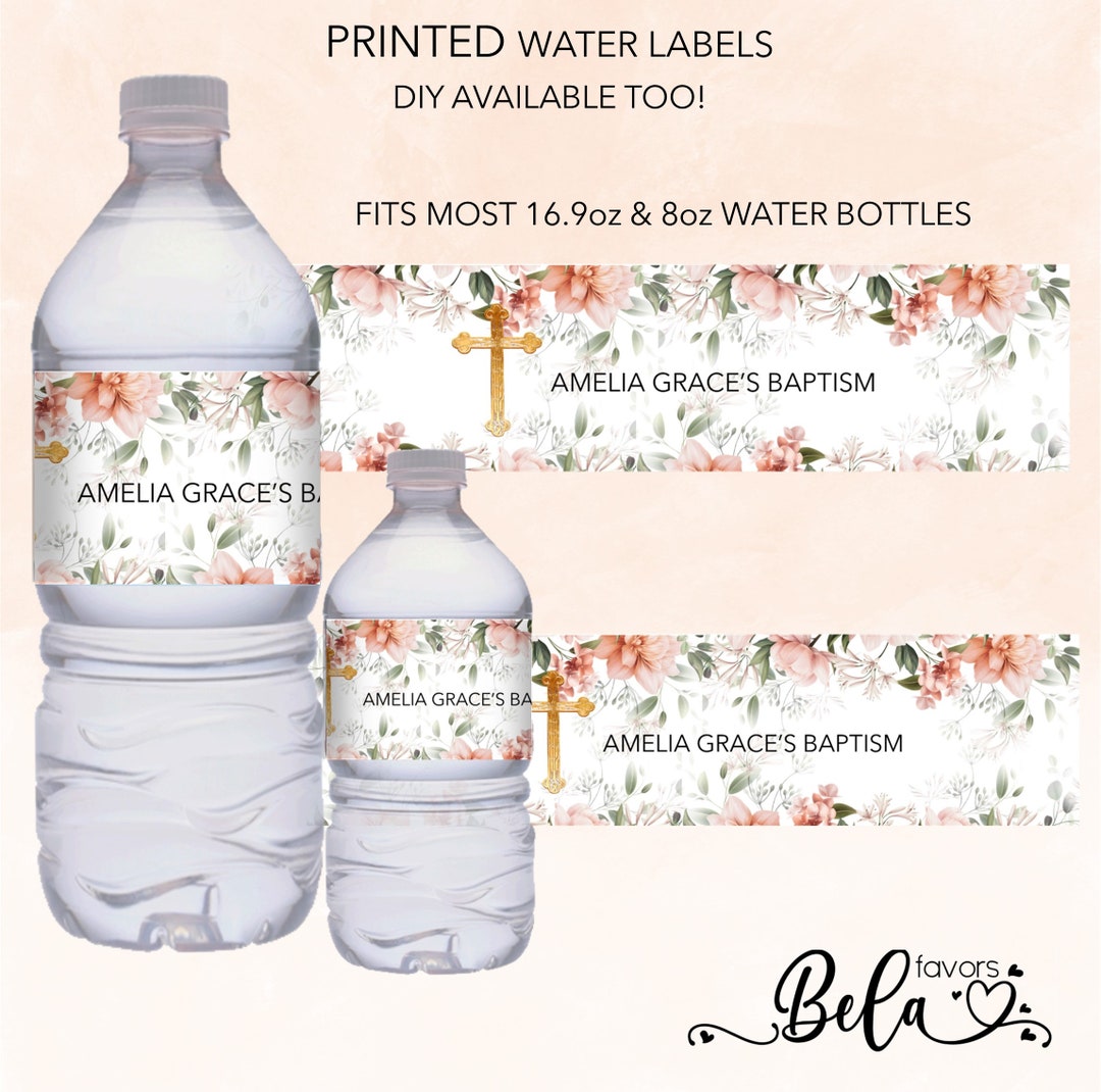 Boho Floral Baptism Christening Water Bottle Labels | Waterproof Peel ...