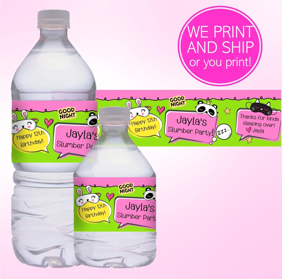 Printed Sleepover Slumber Party Girl's Birthday Water Bottle Labels ...