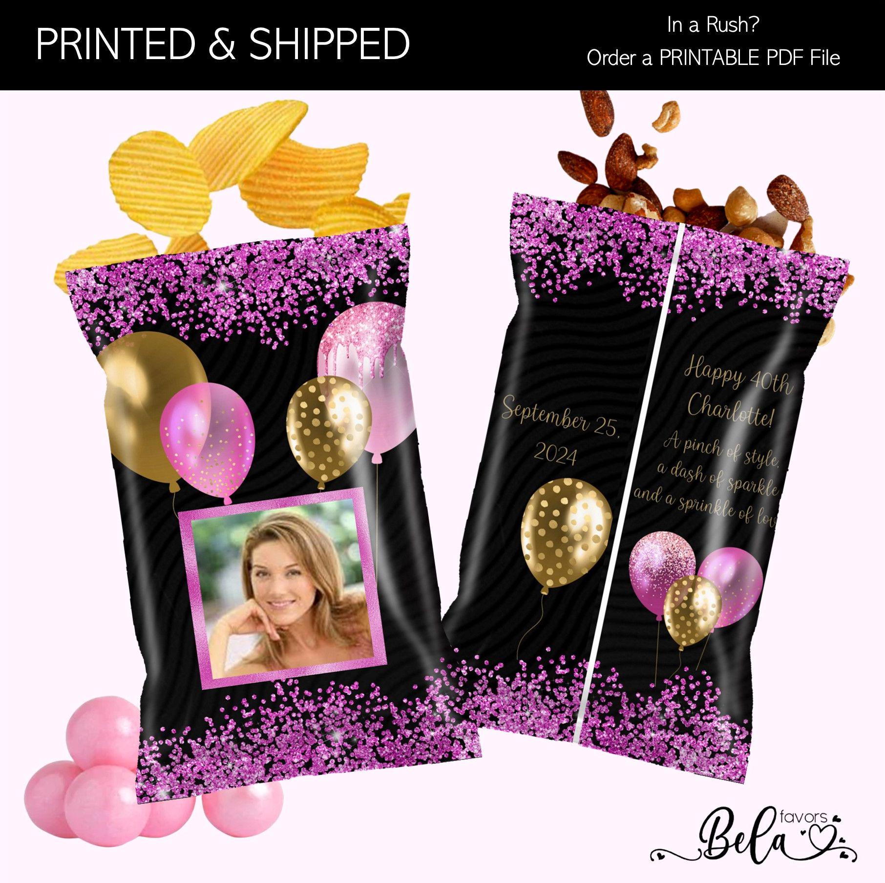 Bling! Photo Pink & Gold Balloons Women's Custom Chip Bags | ANY AGE ...