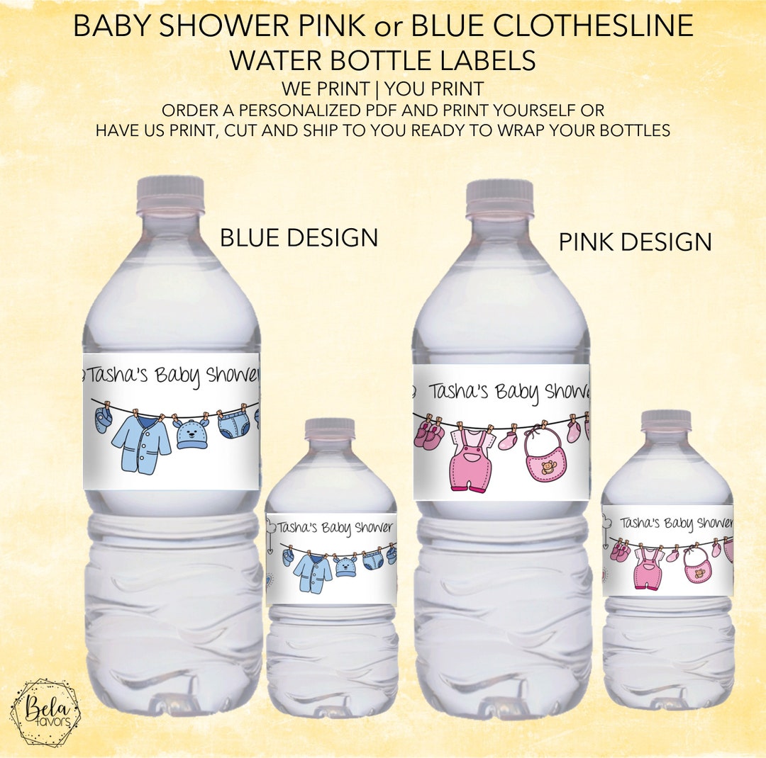 Clothesline Baby Shower Personalized Water Bottle Label | Waterproof ...