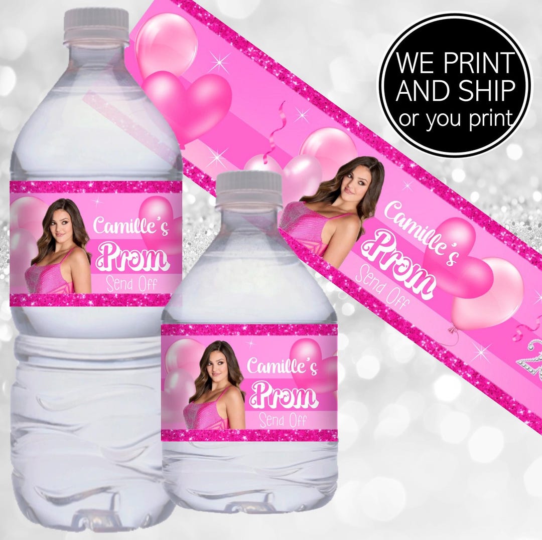 Bling! Pretty in Pink Prom Send off Water Bottle Labels | Custom Photo ...
