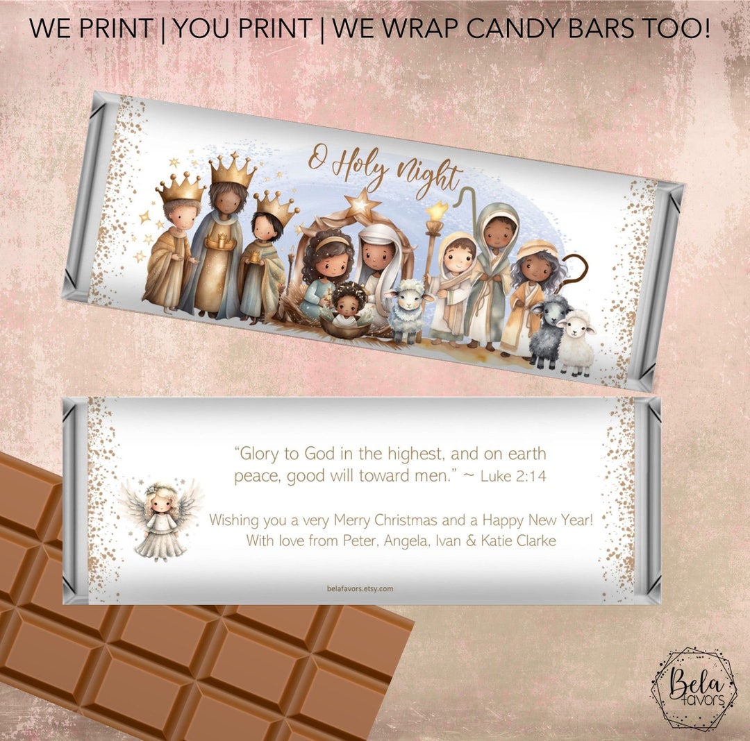 O Holy Night Nativity Christmas Favors | Custom Holiday Chocolate Bars ...