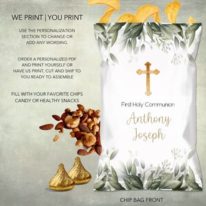 Printed or DIY First Holy Communion Custom Chip Bags Snack Bags Girl's ...