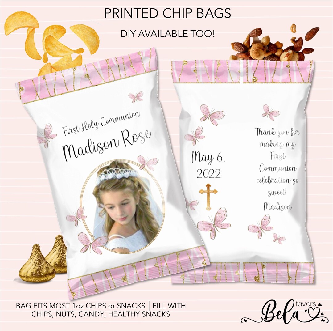 Printed or DIY Pink and Gold Butterfly Photo First Holy Communion ...