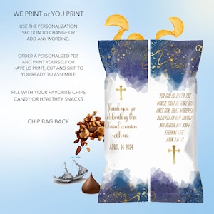 Printed or DIY First Holy Communion Custom Chip Bags Boys Blue and Gold ...