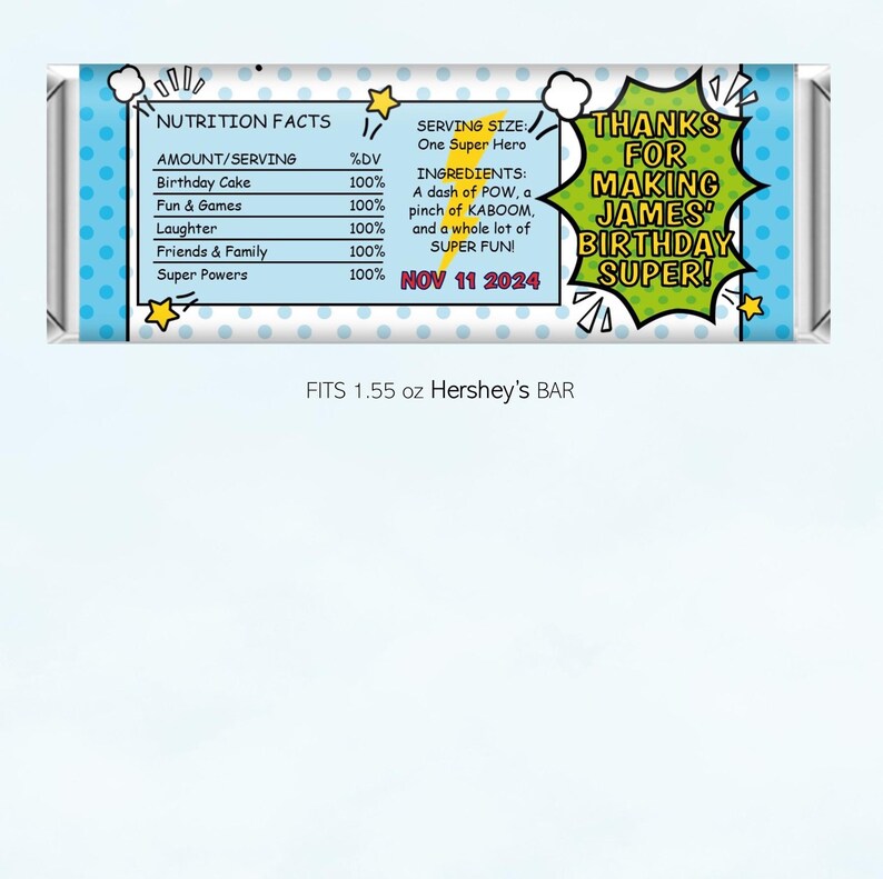 Super Hero Birthday Candy Bar Wrappers: Personalized Party Favors (DIY ...