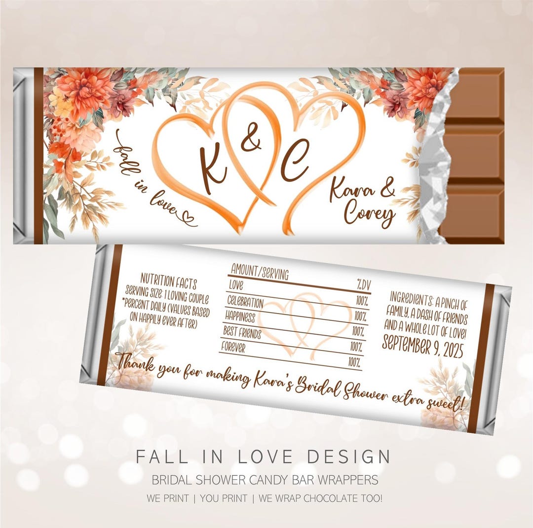 Printed Autumn Fall Candy Wrappers, Elegant Affordable Bridal Shower ...