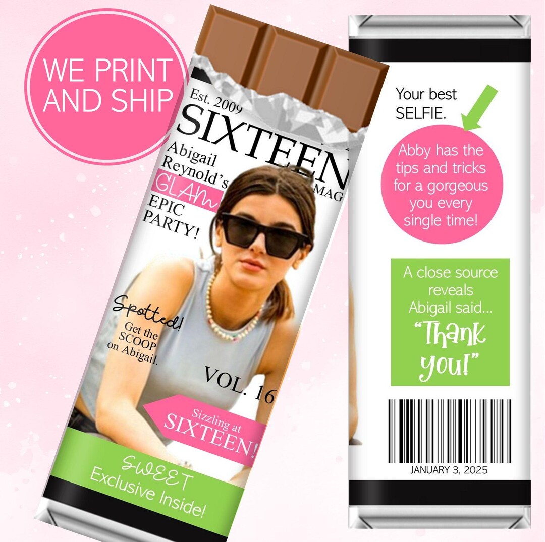 Magazine Cover Girl Sweet 16 Candy Bar Wrappers | Sweet Sixteen ...
