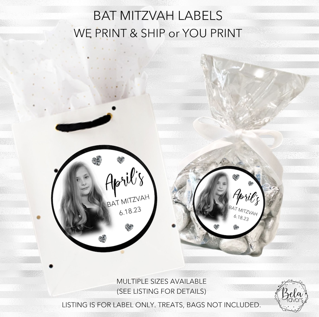 Photo Diamond Bling Bat Mitzvah Label Custom Personalized Party Favor ...