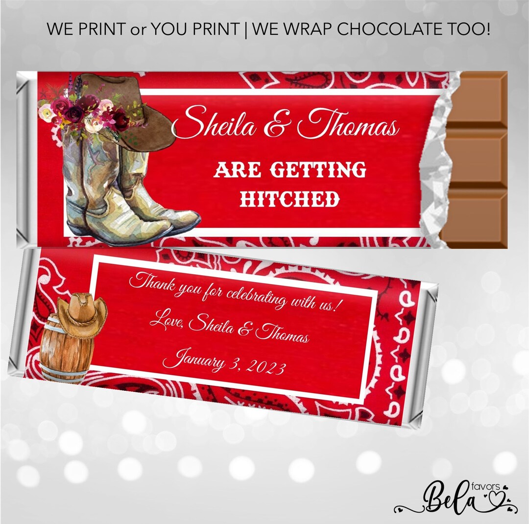 Printed Candy Wrappers or Milk Chocolate Bars Western Bridal Shower ...
