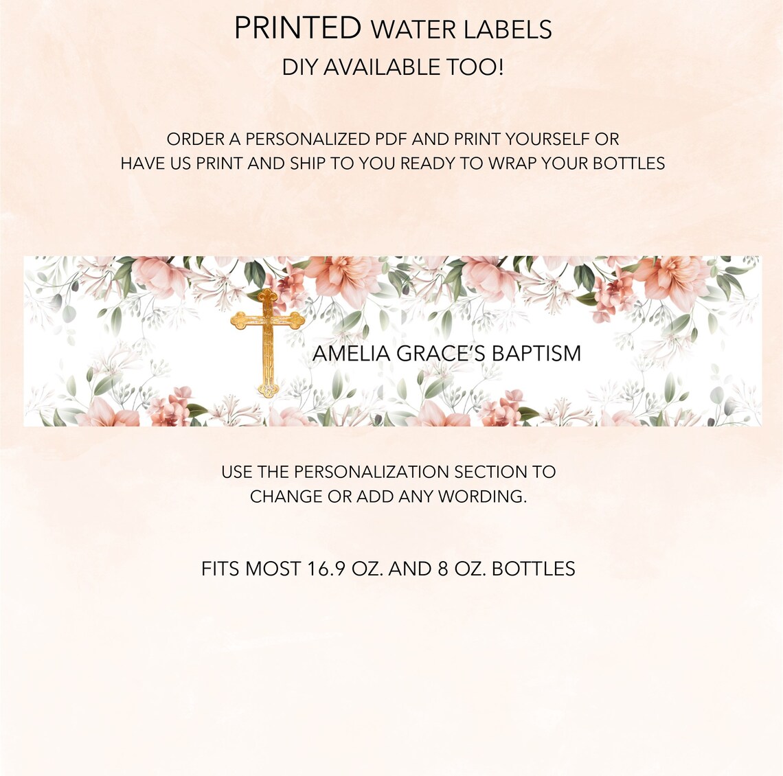 Boho Floral Baptism Christening Water Bottle Labels | Waterproof Peel ...