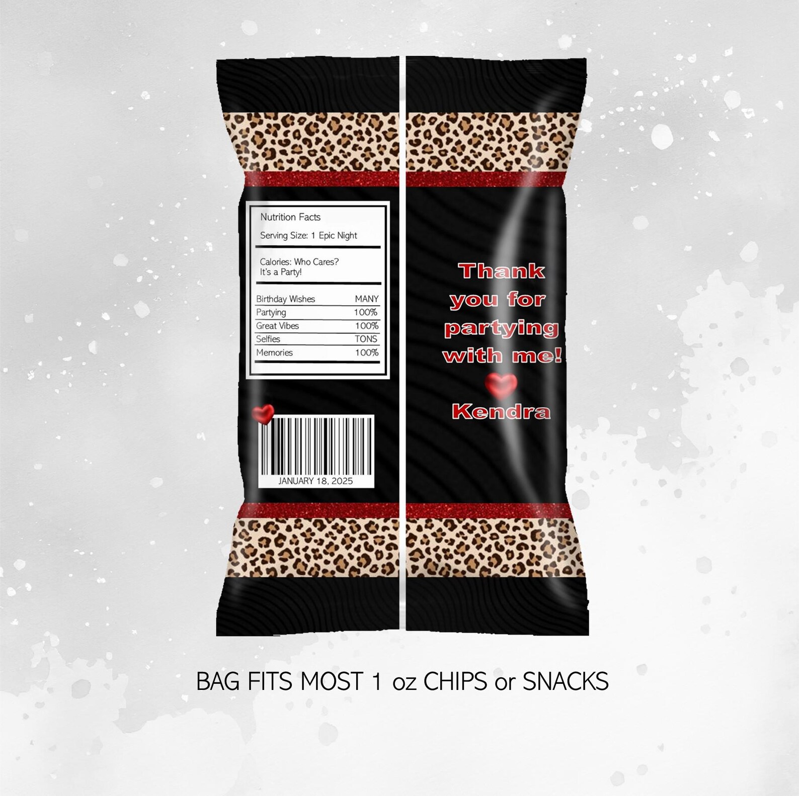 Leopard Print Sweet 16 Chip Bag: Custom Birthday Party Favor (PDF or ...