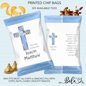 Printed or DIY First Holy Communion Custom Chip Bags Boys Blue and Gold ...