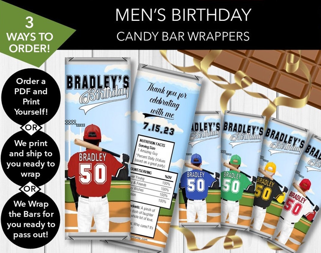 Baseball Chocolate Bar Wrappers Men's Birthday Personalized Custom ...