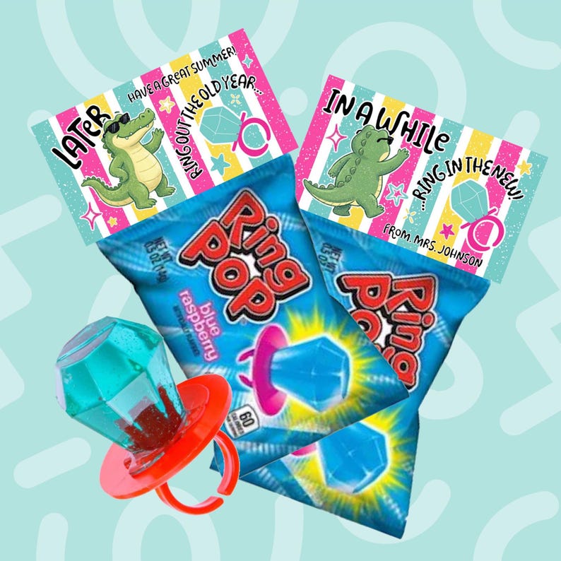 Printed End of School Ring Pop Party Favors: Personalized Bag Toppers ...