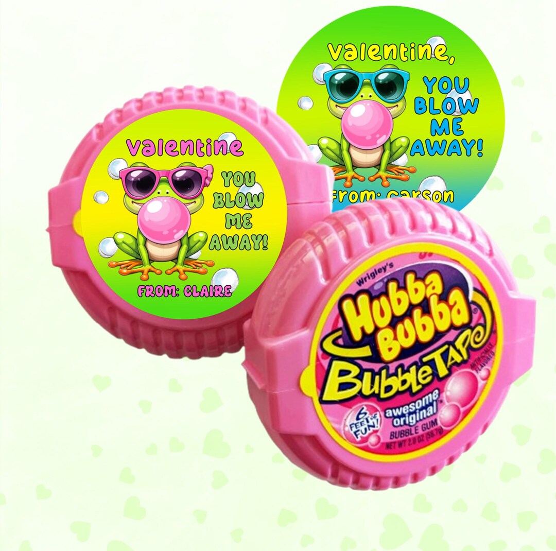 Valentines Bubble Tape Gum: Frog Sticker, Personalized Classroom Gifts ...