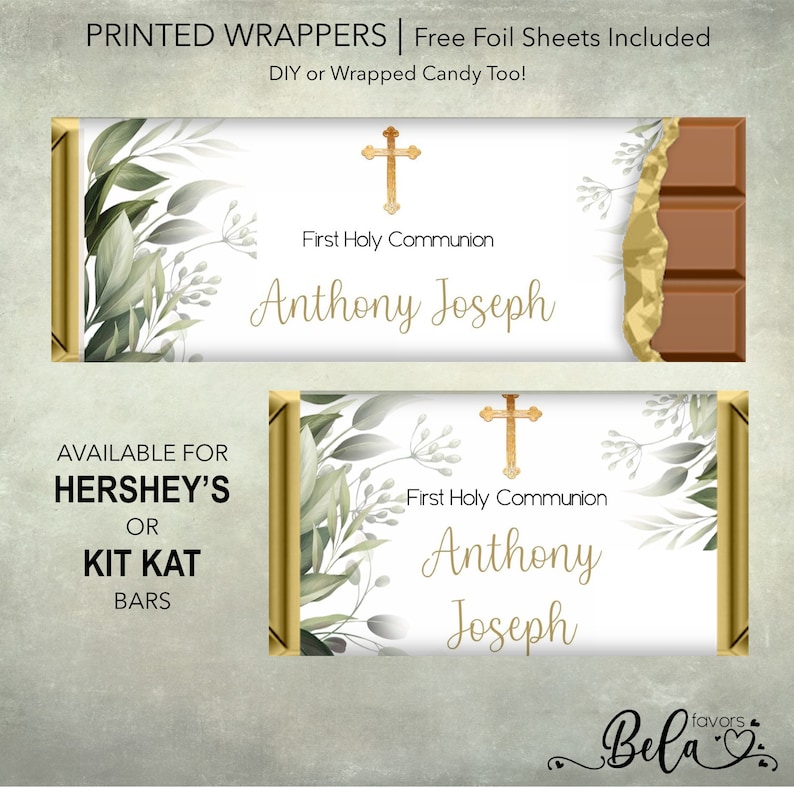 Printed Personalized First Communion Candy Wrappers: Boho Chocolate ...