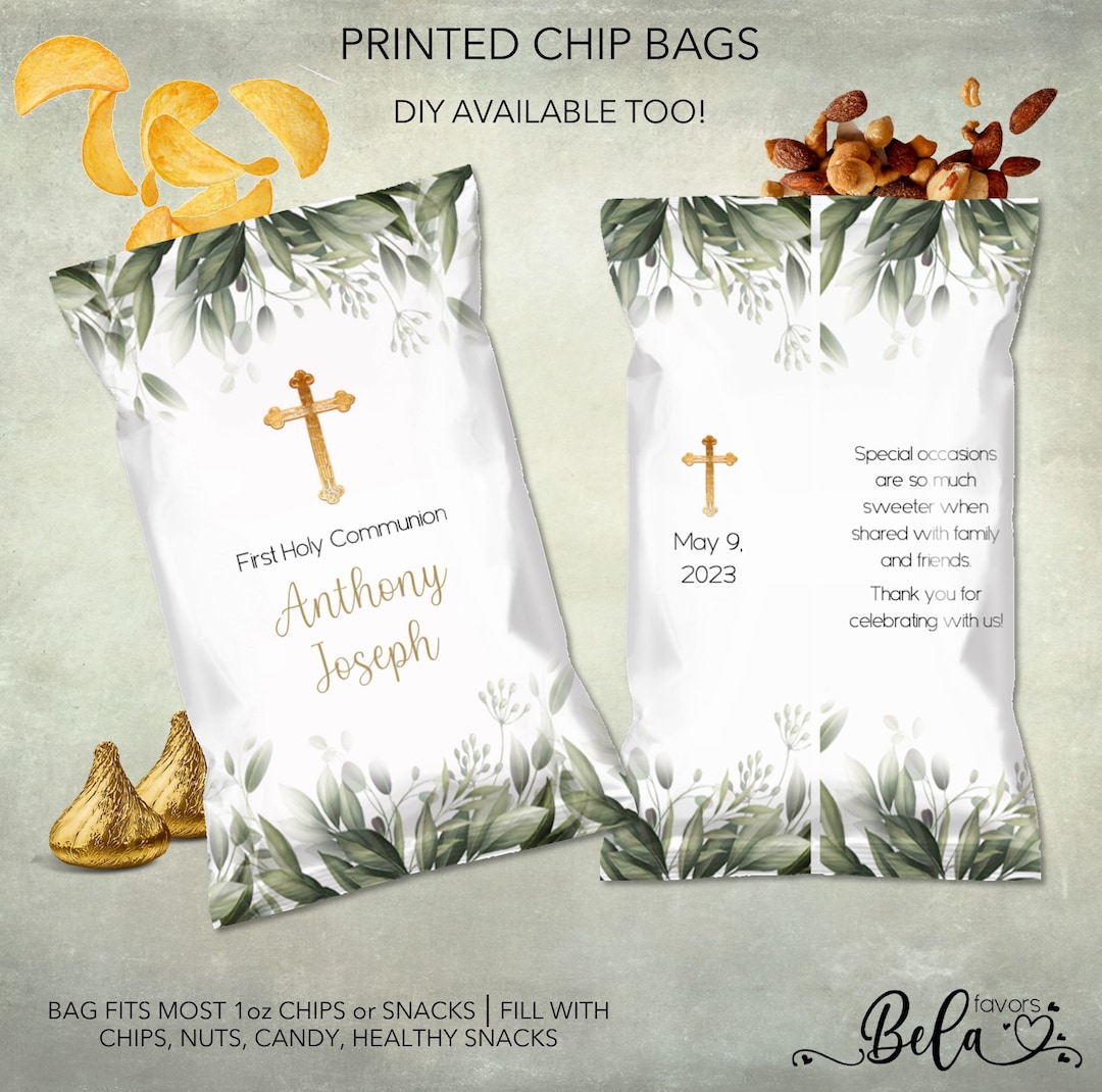 Printed or DIY First Holy Communion Custom Chip Bags Snack Bags Girl's ...