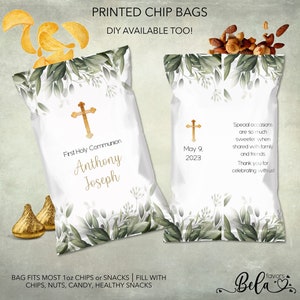 Printed or DIY First Holy Communion Custom Chip Bags Snack Bags Girl's ...