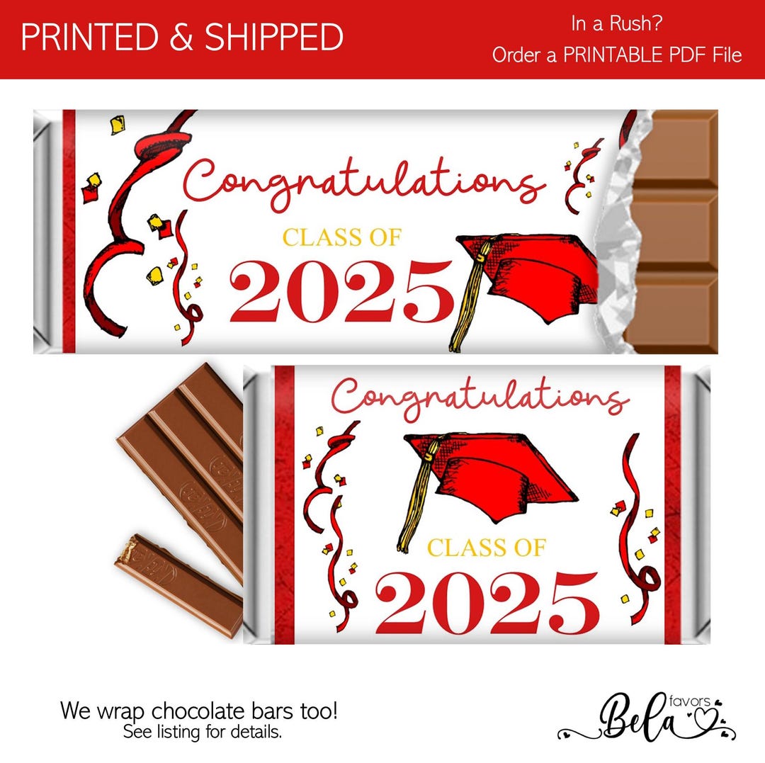 2025 Red and Gold Graduation Candy Wrappers | Graduation Party Favors ...