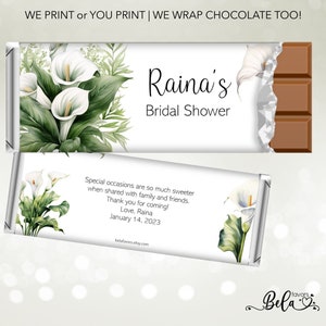 Printed Candy Wrappers or Milk Chocolate Bars Calla Lily Bridal Shower ...