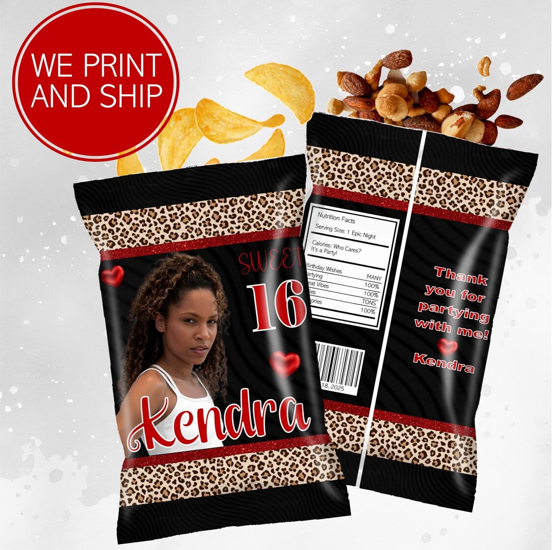Leopard Print Sweet 16 Chip Bag: Custom Birthday Party Favor (PDF or ...
