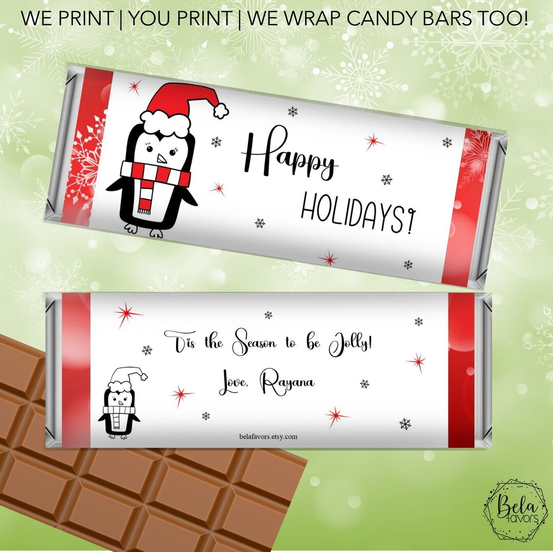 Penguin Christmas Party Favors | Custom Holiday Chocolate Bars ...