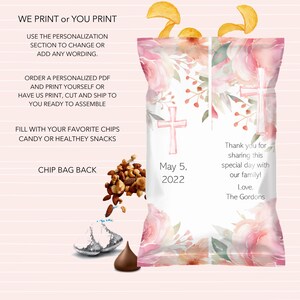 Printed or DIY First Holy Communion Custom Chip Bags Girl's Pink Peach ...