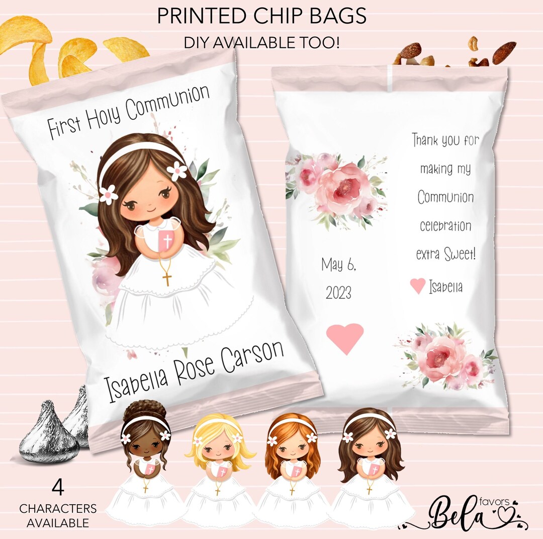 Printed or DIY First Holy Communion Custom Chip Bags Little Girls ...