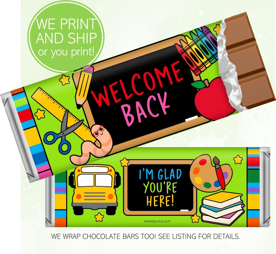 Bookworm Blackboard Candy Bar Wrappers: First Day of School Gift (PDF ...