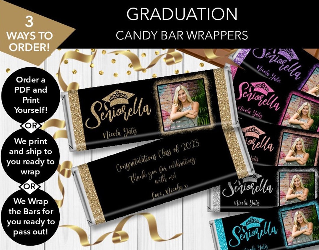 Seniorella Photo Graduation Chocolate Bar Wrappers | Personalized Candy ...
