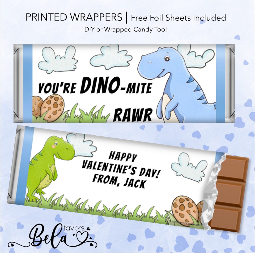 PRINTED or DIY Valentine's Day Dinosaur Candy Bar Wrappers School Class ...