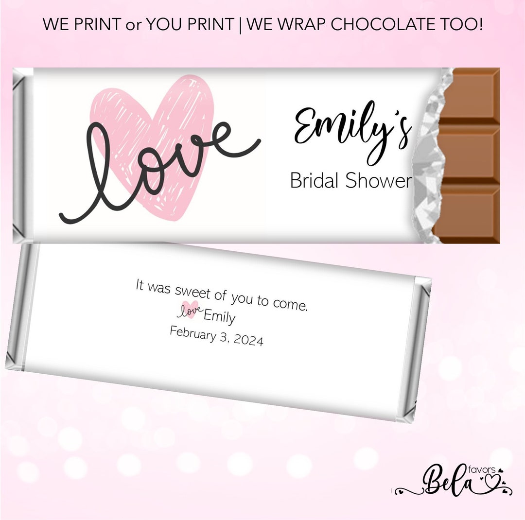 Printed Candy Wrappers or Milk Chocolate Bars Love Bridal Shower ...