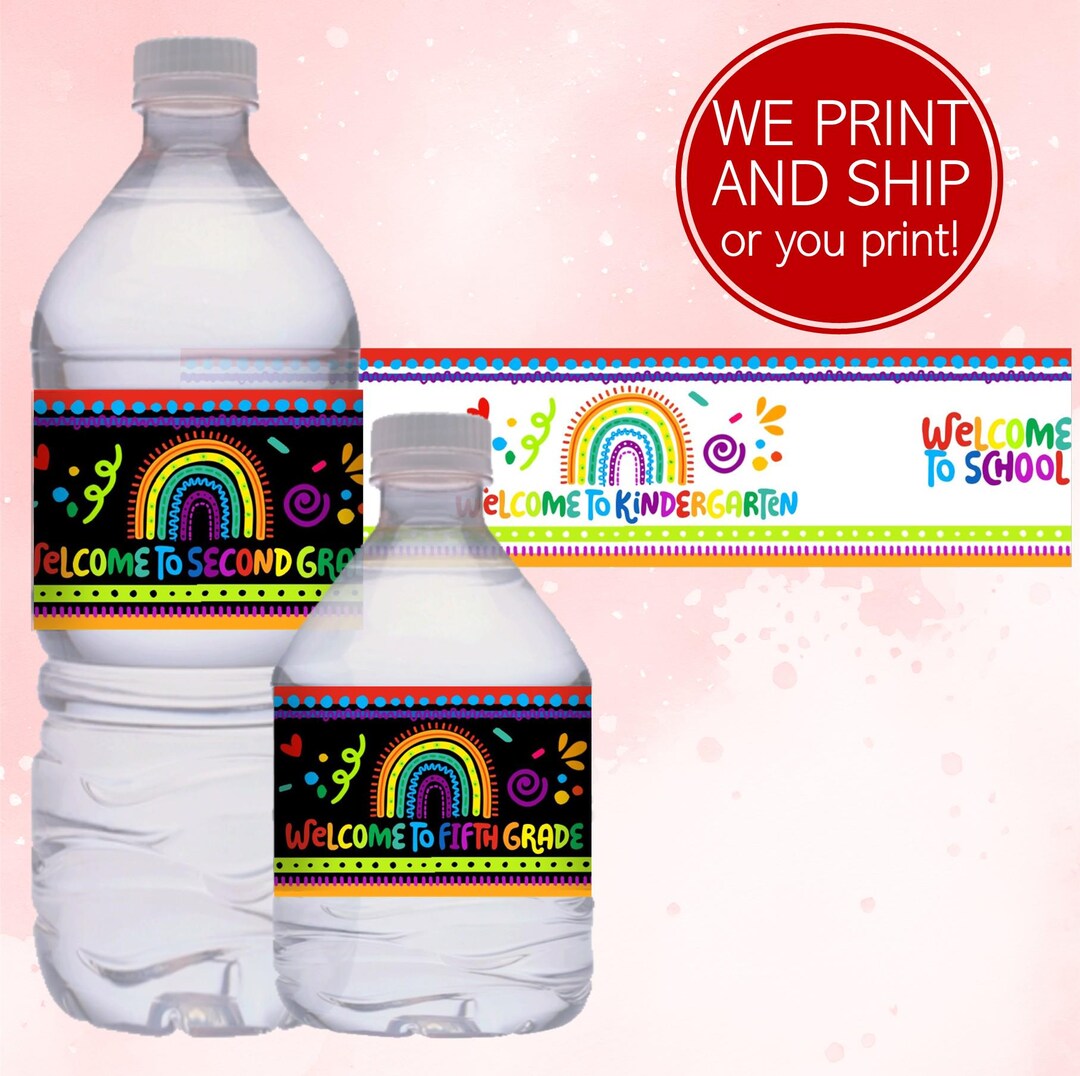 Rainbow First Day of School Water Bottle Labels, for Any Grade, Welcome ...