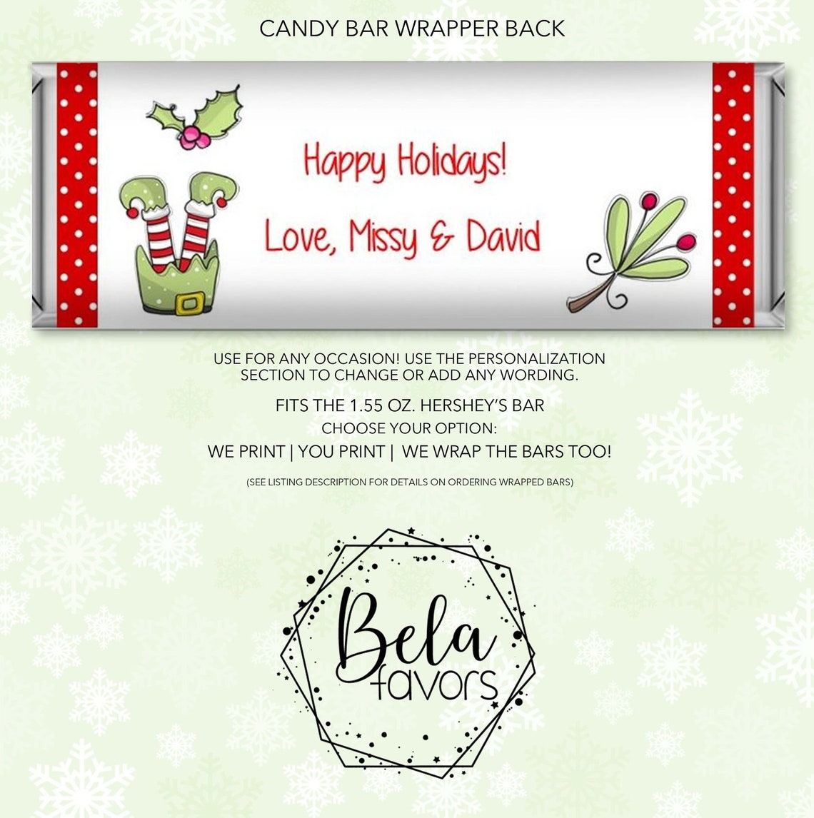 Elf Santa's Helper Christmas Favors | Custom Holiday Chocolate Bars ...