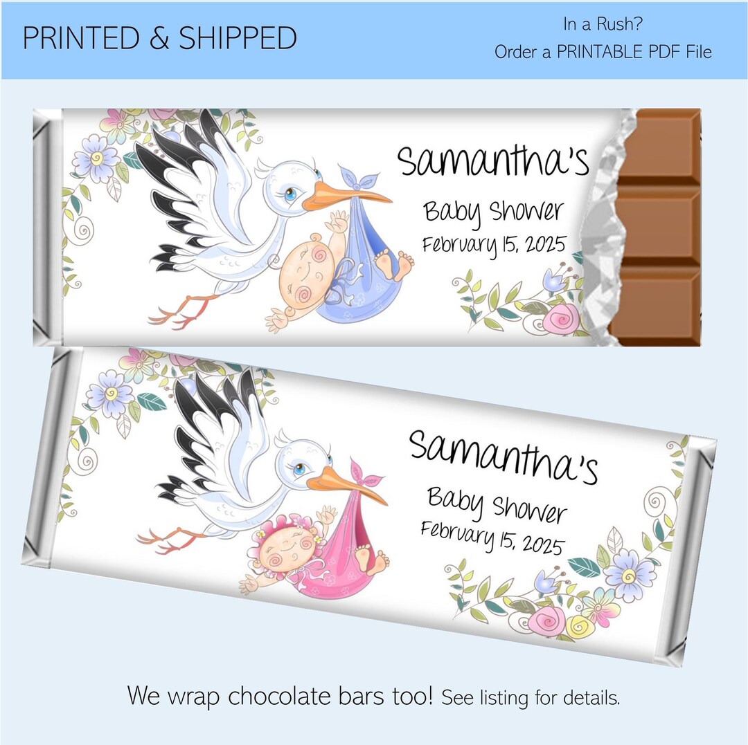 Blue or Pink Stork Baby Shower Party Favors | Custom Personalized Candy ...