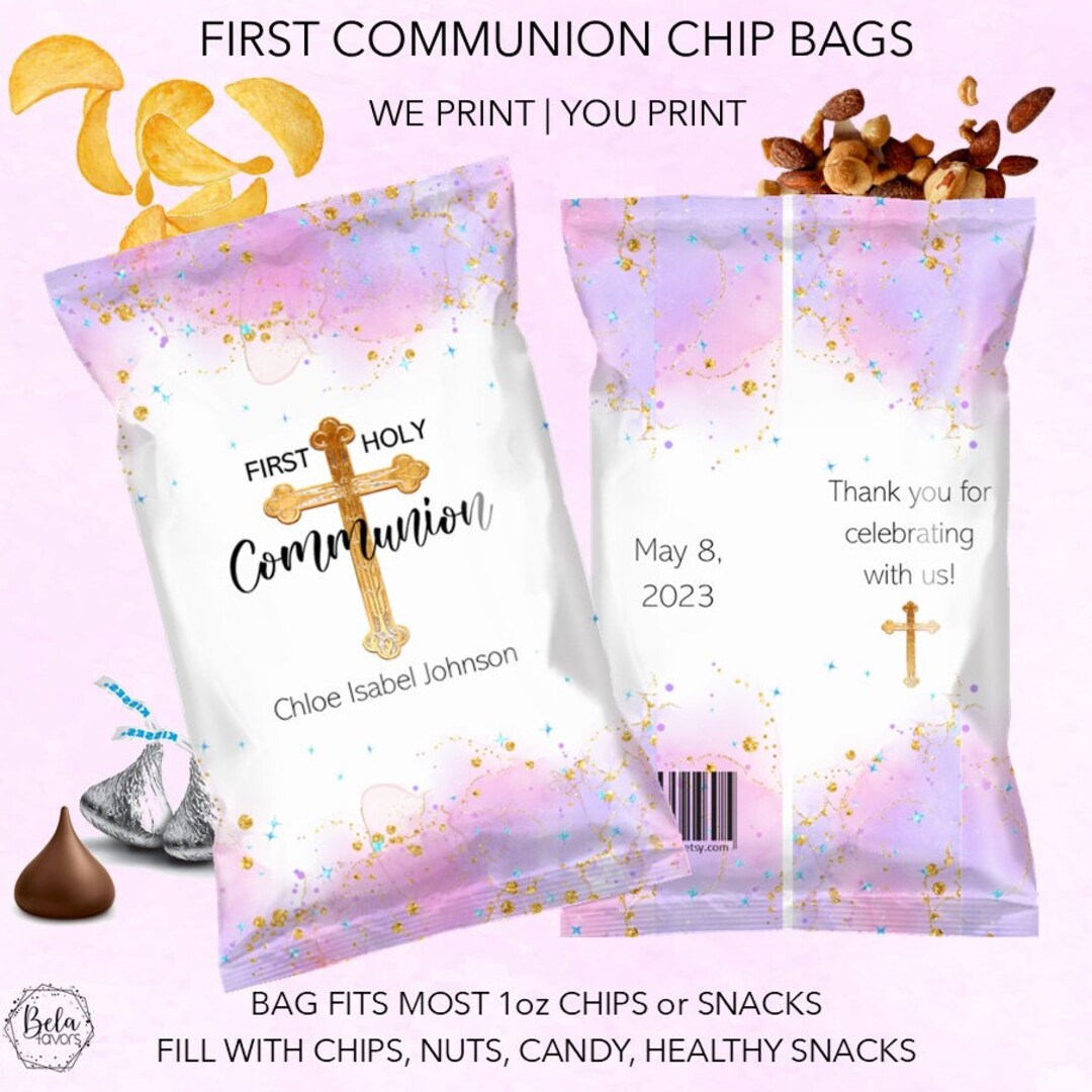 Pink Gold Watercolor First Holy Communion Party Favors Personalized ...