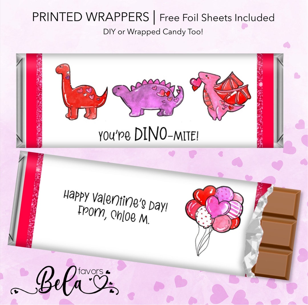 DIY or PRINTED Valentine's Day Dinosaur Candy Bar Wrappers School Class ...