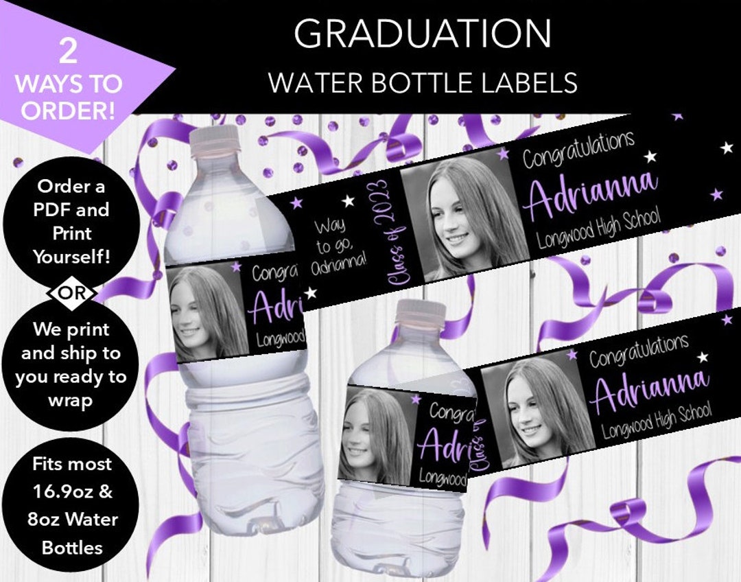 2023 Purple Photo Graduation Water Bottle Labels Waterproof Labels ...
