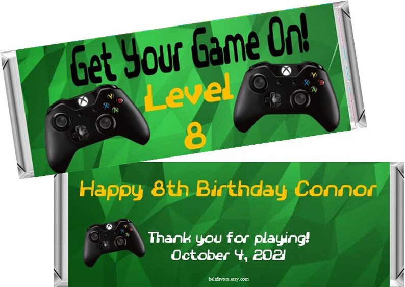 Joystick Video Game Birthday Party Chocolate Bar Favors | Personalized ...