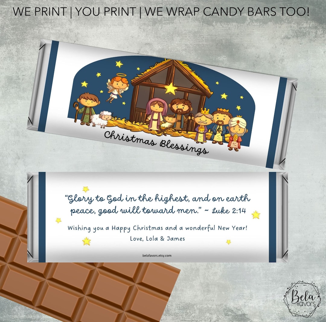 Nativity Christmas Party Favors Gifts | Custom Holiday Chocolate Bars ...