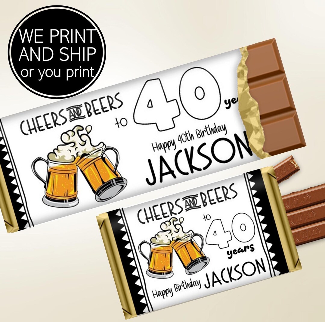 Printed Cheers and Beers Men's Birthday Candy Bar Wrapper, Men's ...