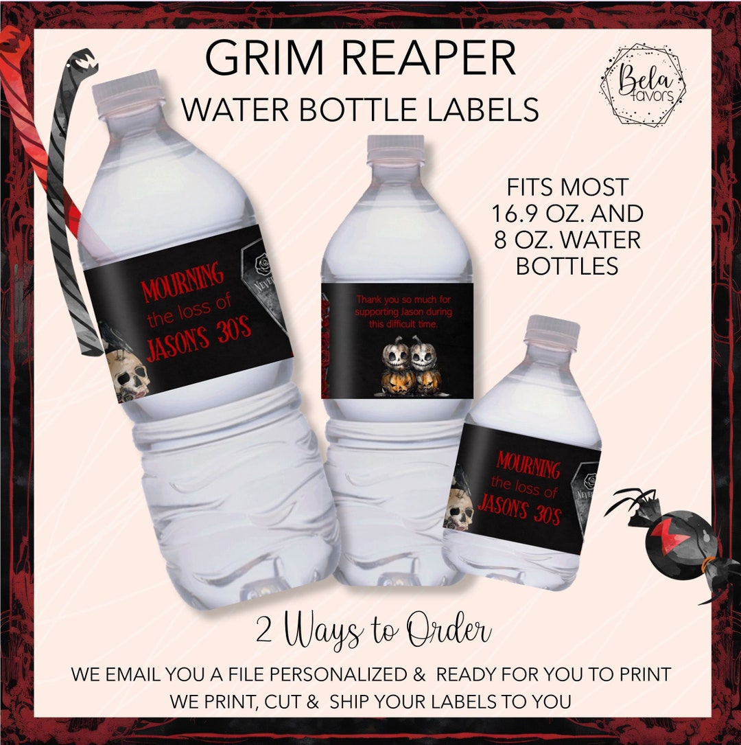 Grim Reaper Men's Birthday Halloween Party Favors | Water Bottle Labels ...