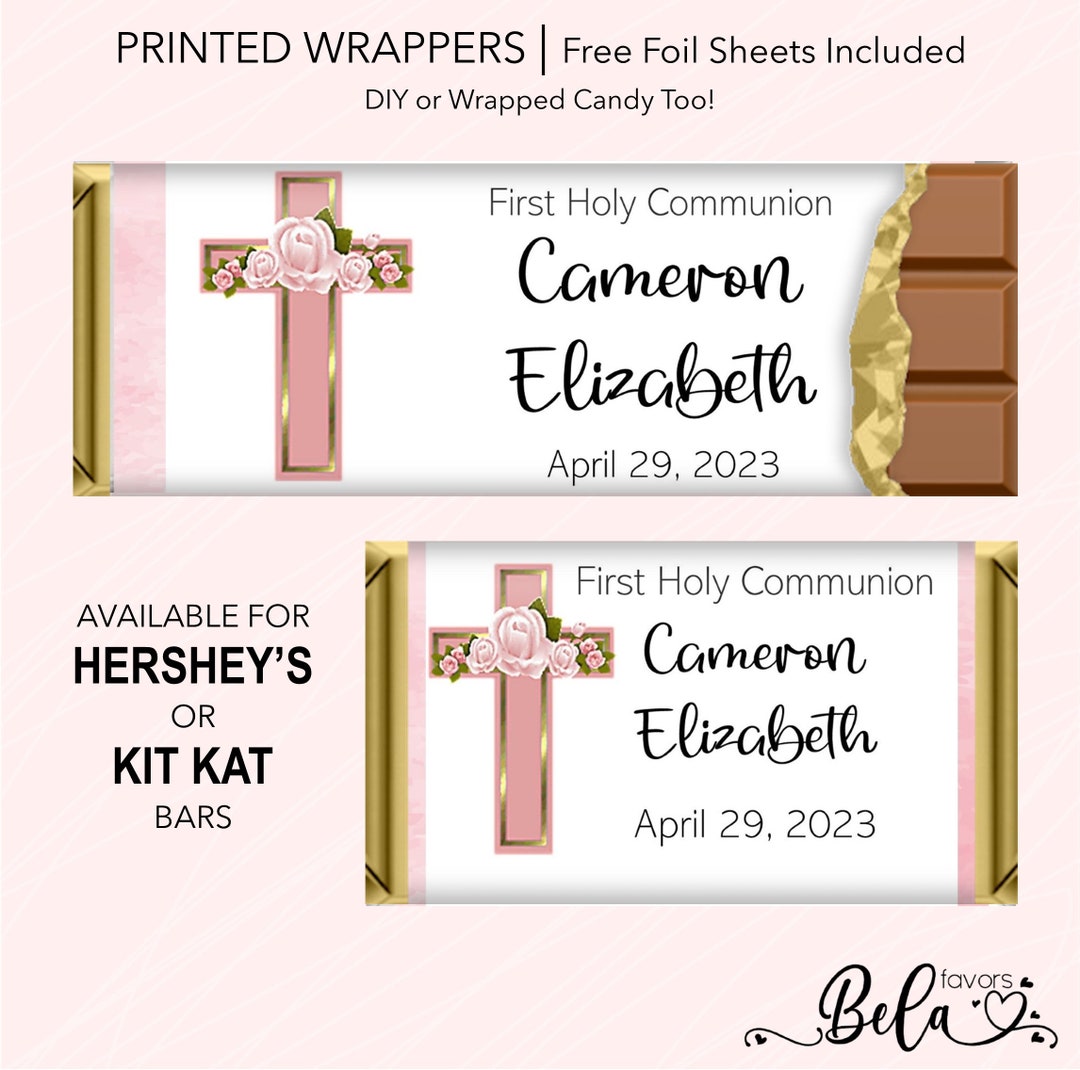 Printed or DIY Pink Cross First Holy Communion Favors Custom ...