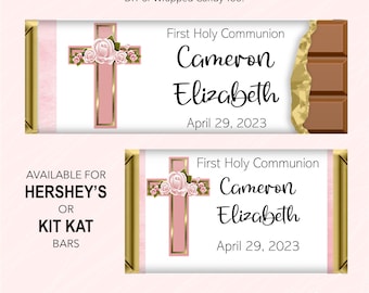 Printed or DIY Boys Blue & Gold Cross First Holy Communion Favors ...