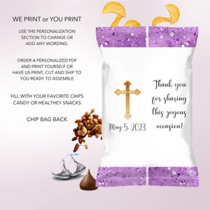 Printed or DIY First Holy Communion Custom Chip Bags Purple Chalice ...
