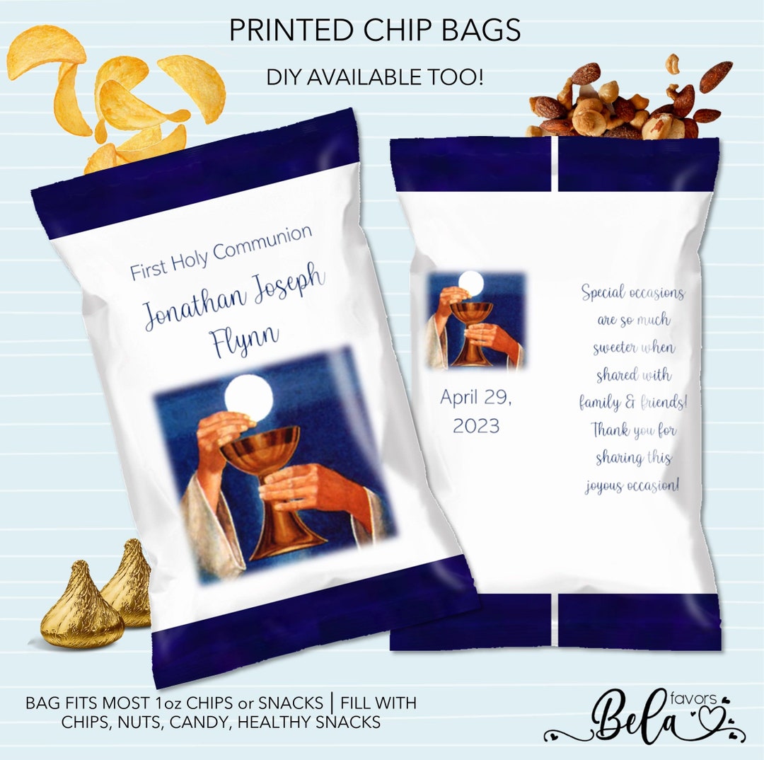 Printed or DIY First Holy Communion Custom Chip Bags Boy's Chalice and ...