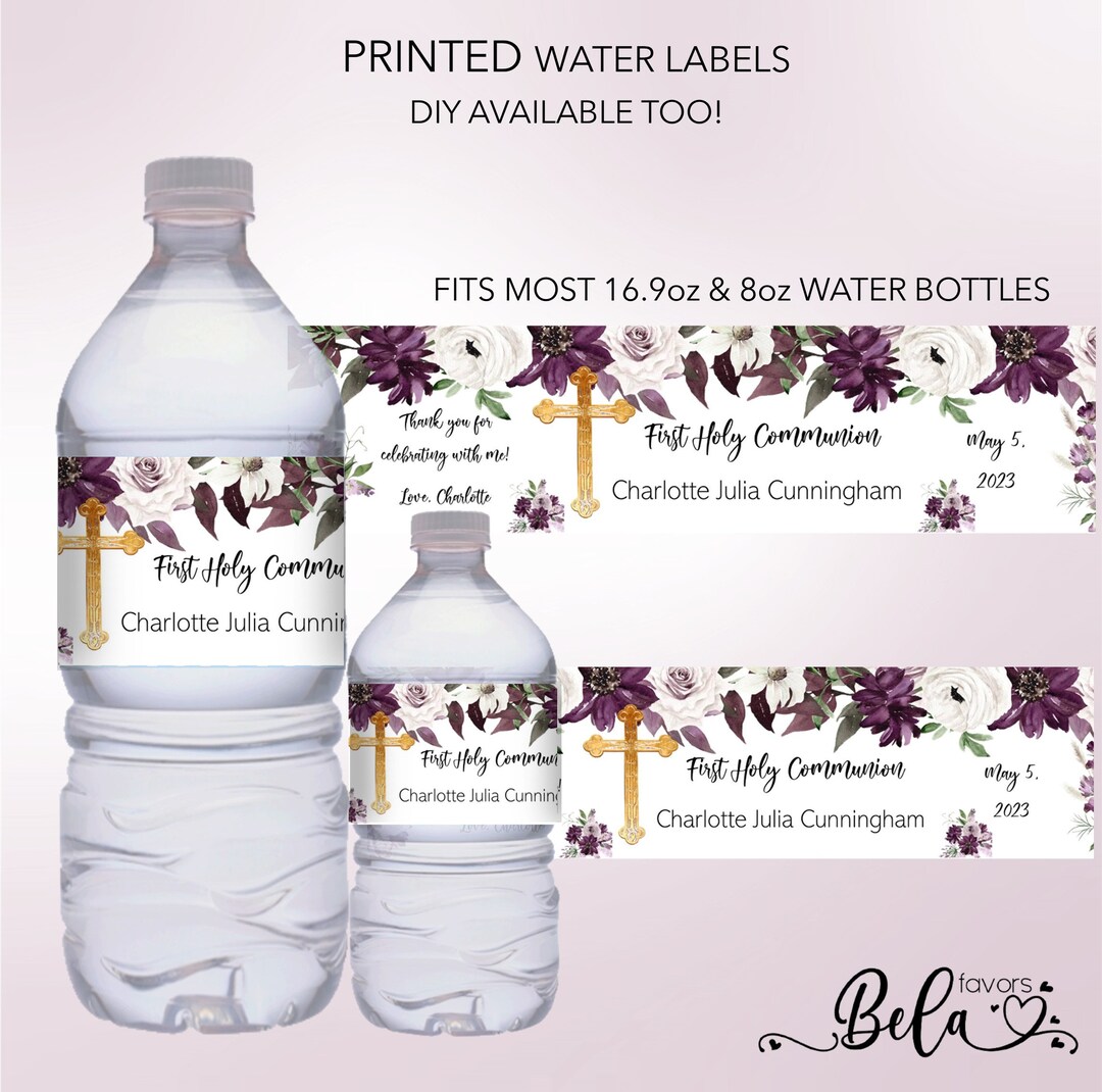 Purple Lavender First Holy Communion Favors | Personalized Water Bottle ...